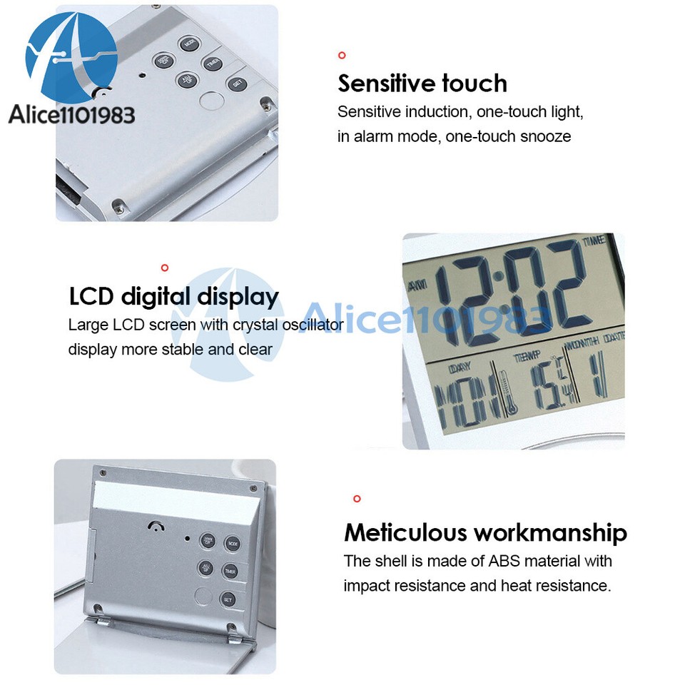 Digital Deck Clock Foldable Calendar Temperature Timer Alarm Clock LCD ...