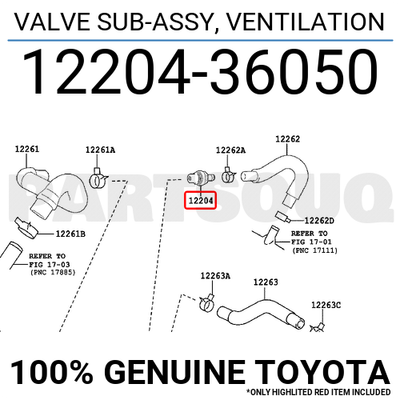 1220436050 Genuine Toyota VALVE SUB-ASSY, VENTILATION 12204-36050 | eBay