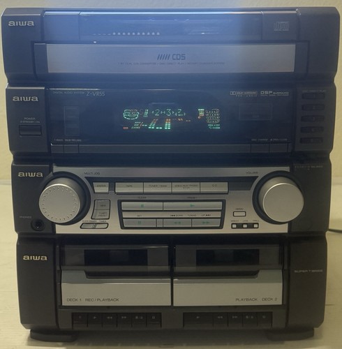 Aiwa CX-ZVR55U Stereo System 5 Disc CD Changer Dual Cassette Dolby DSP ...
