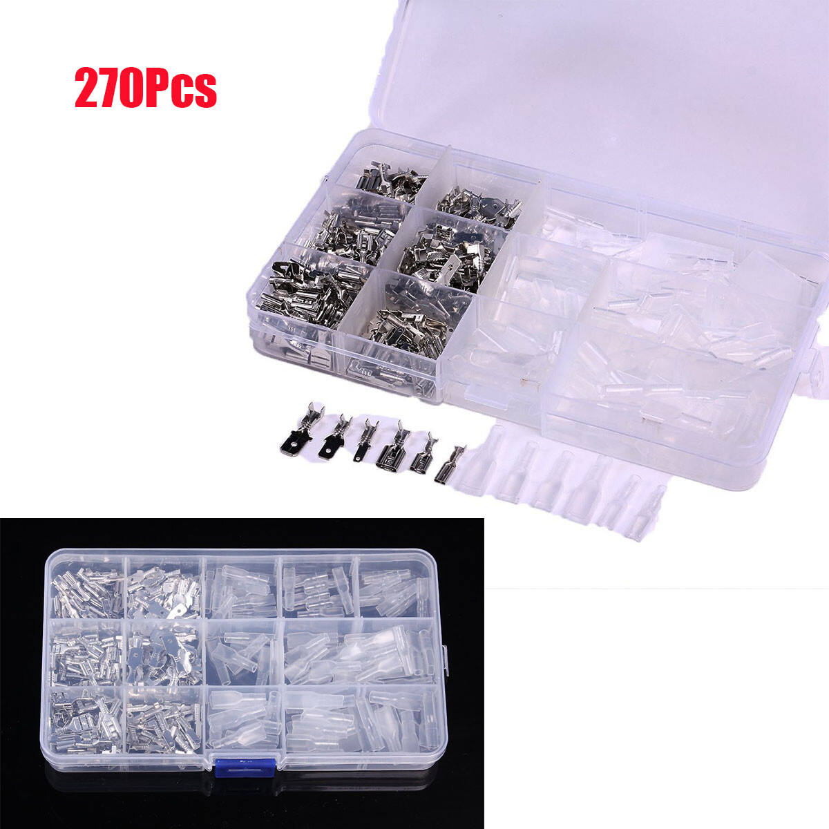 270Pcs Non-insulated Male and Female Spade Crimp Terminal Connector Kit ...