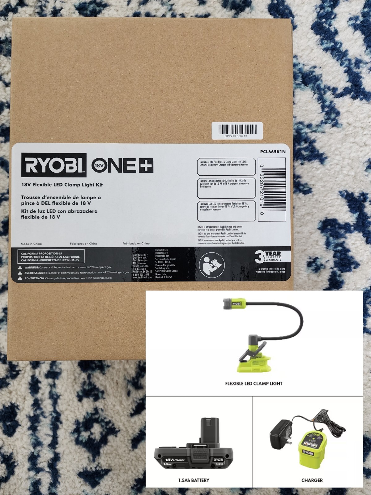 RYOBI 18V ONE+ Flexible LED Clamp Light w/ 1.5AH Battery & Charger ...