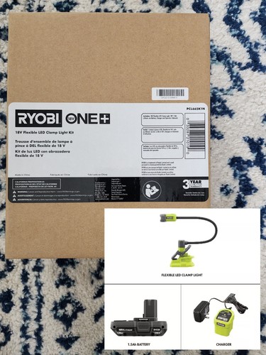 RYOBI 18V ONE+ Flexible LED Clamp Light w/ 1.5AH Battery & Charger ...
