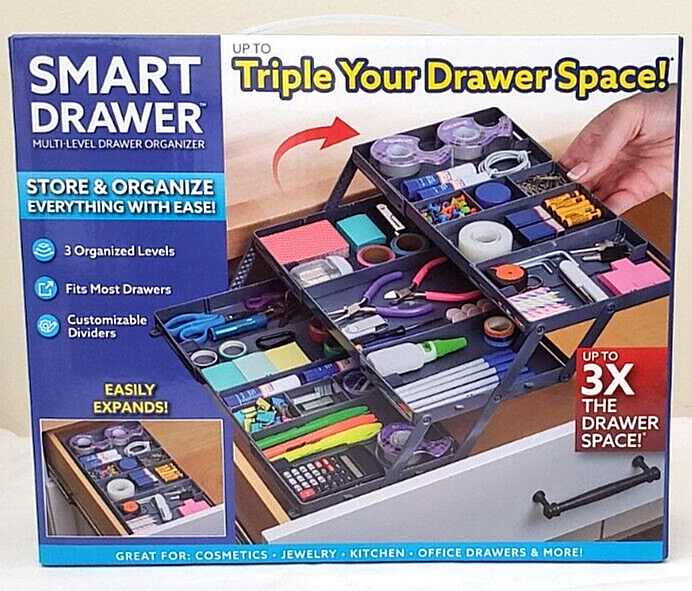 SMART DRAWER Multi-Level Drawer Organizer - GRAY - 2.65" H x 9.8" W x 8 ...