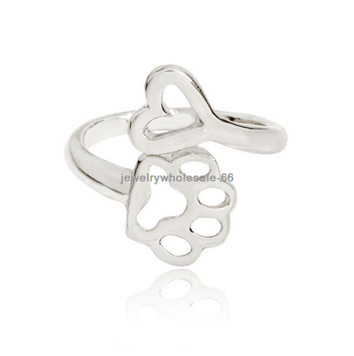 Fashion Paw Print Love Heart Ring Open Adjustable Rings Dog Cat Pet ...