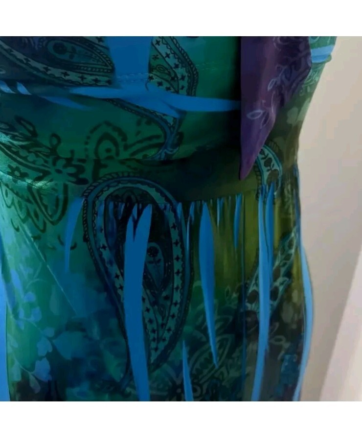 City Triangles Blue Prple Grn Sublimation Print Ruched Waist Halter ...