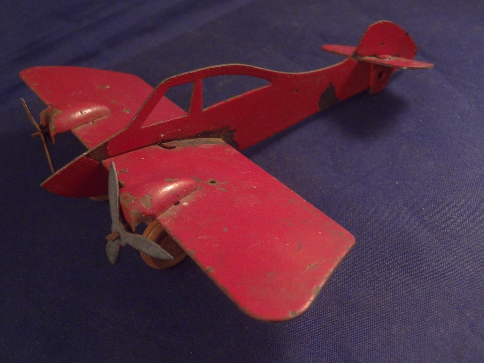 Vintage rare tin toy red plane airplane aircraft France 1930's | eBay