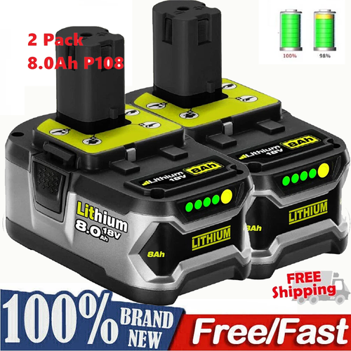 2PACK For RYOBI 18V 8.0Ah P108 High Capacity Battery 18Volt Lithium-Ion ...