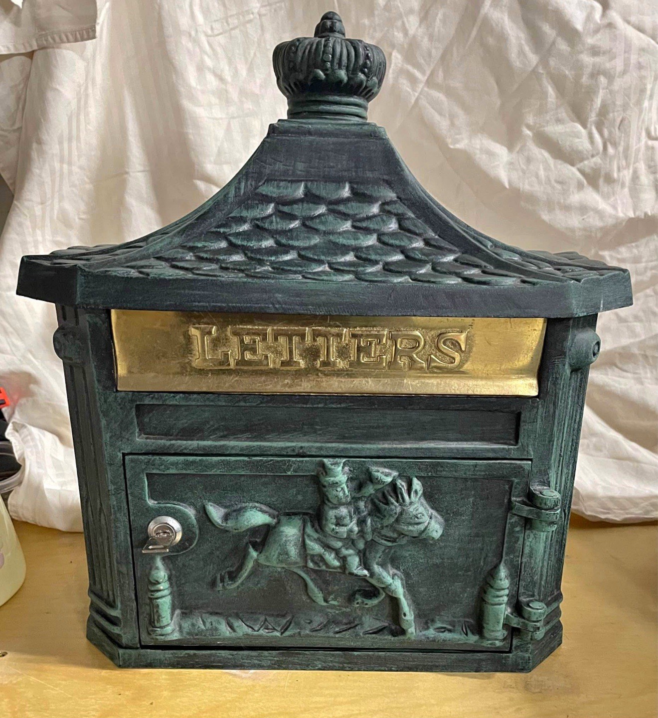 Victorian Wall/Pedestal Mount Locking Mailbox Green Patina Color W ...