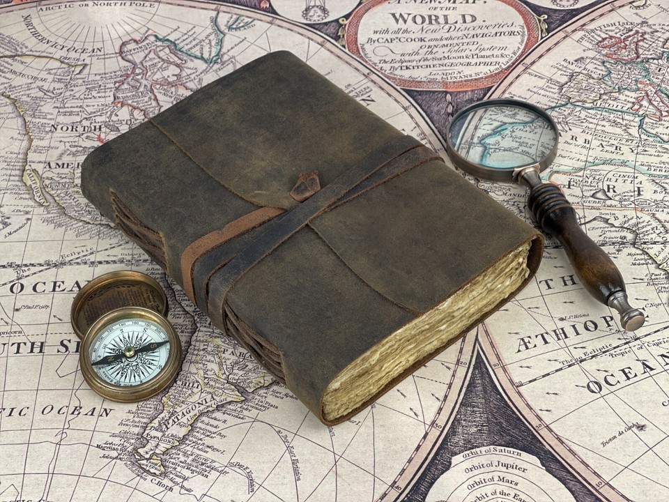 Vintage Leather Journal Notebook Antique Deckle Edge Paper 100% ...