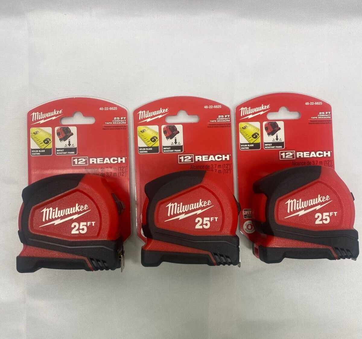 Milwaukee 48-22-6625, 25ft Compact Tape Measure - PACK OF 3 - New ...