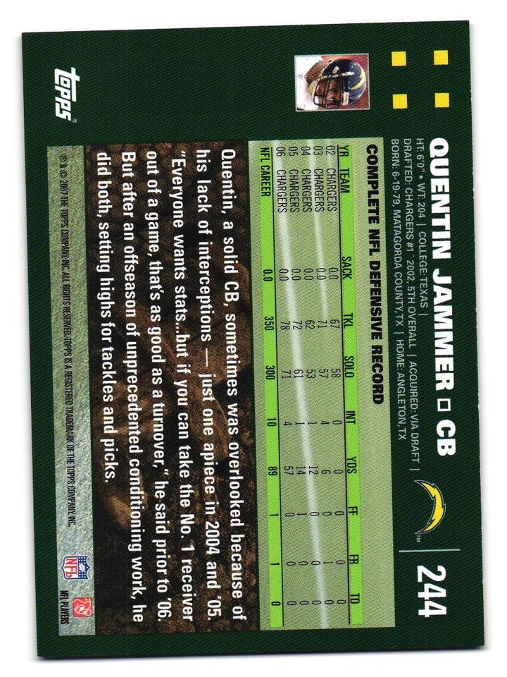 2007 Topps #244 Quentin Jammer | eBay