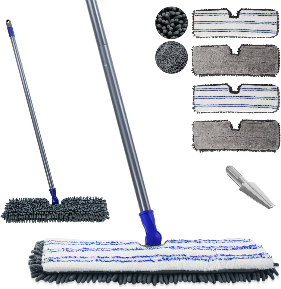 Microfiber Mops for Floor Cleaning,Dust Mop with 4 Reusable Pads,Flat ...