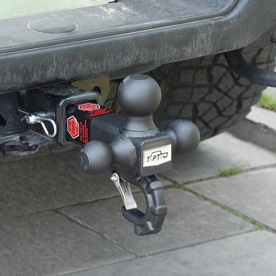 TOPTOW Trailer Hitch Tri-Ball Hitch with Hitch Balls & Beast Tow Hook ...