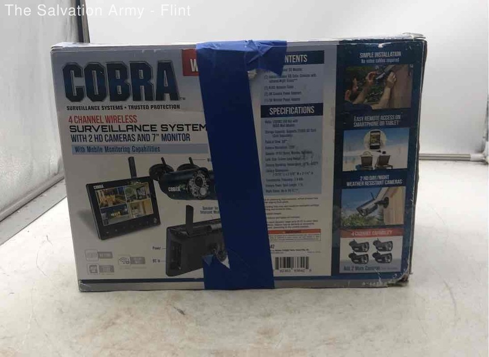 Cobra 4-Channel 2 HD Cameras And 7 Inch Monitor Wireless Surveillance ...