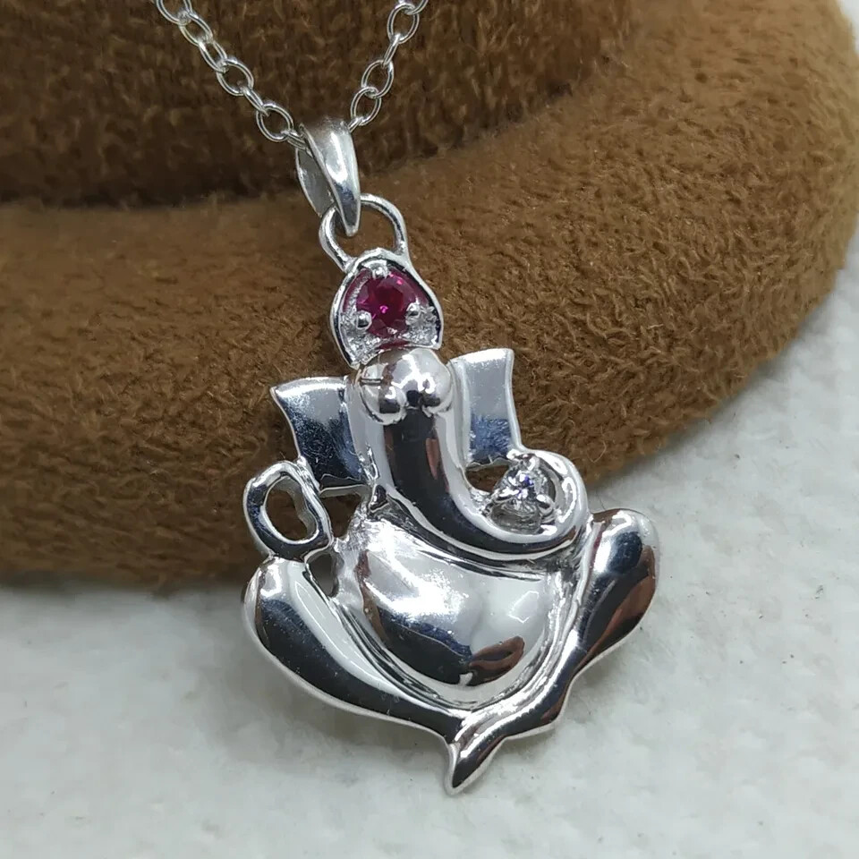 Ganesh Chaturthi Hindu God Ganpati Pendant 0.05CT NATURAL RUBY Sterling ...
