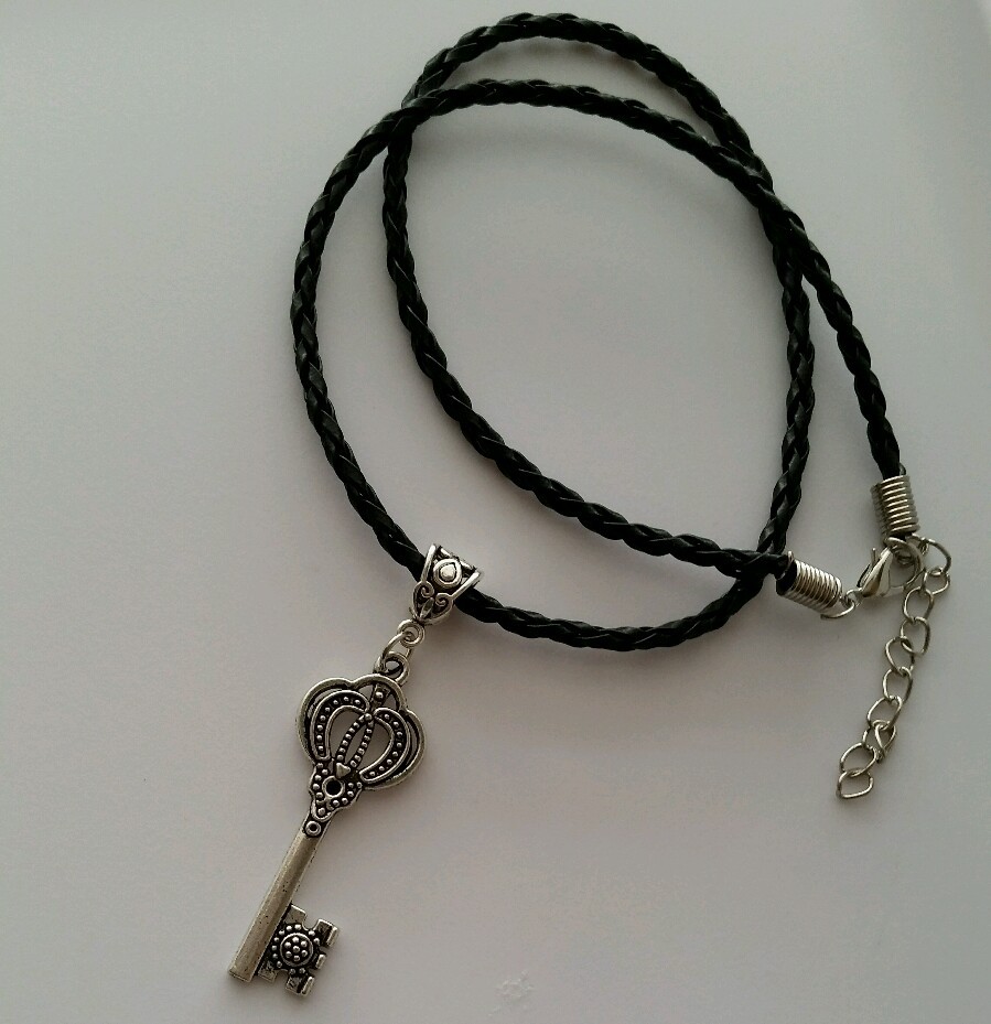 Retro Silver Crown Key Dangle Charm Leather Black Necklace Jewellery | eBay