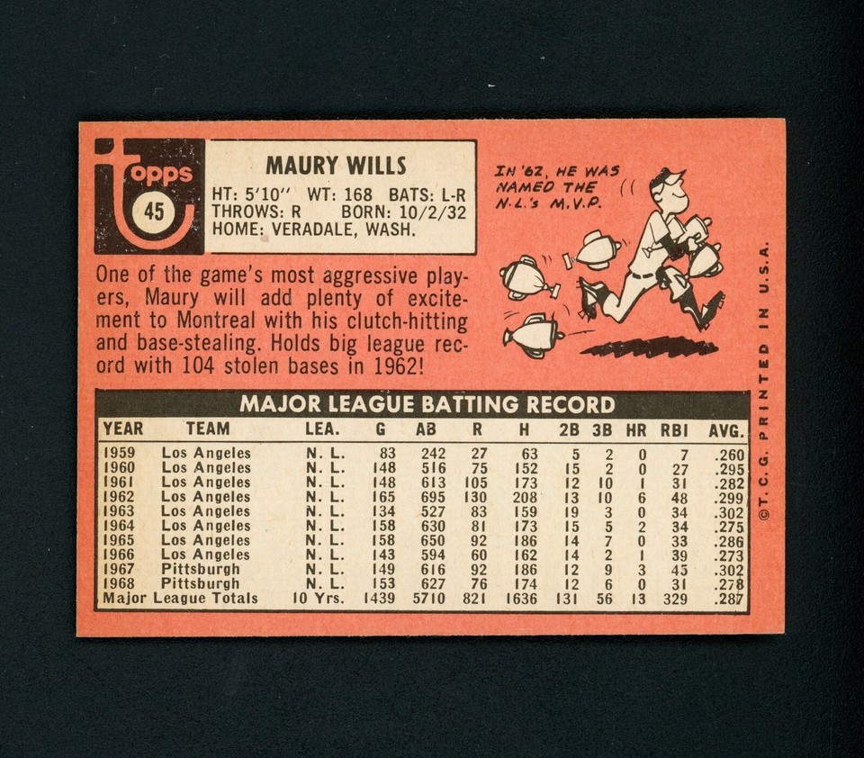 Maury Wills 1969 Topps - Montreal Expos #45 NM-MT | eBay