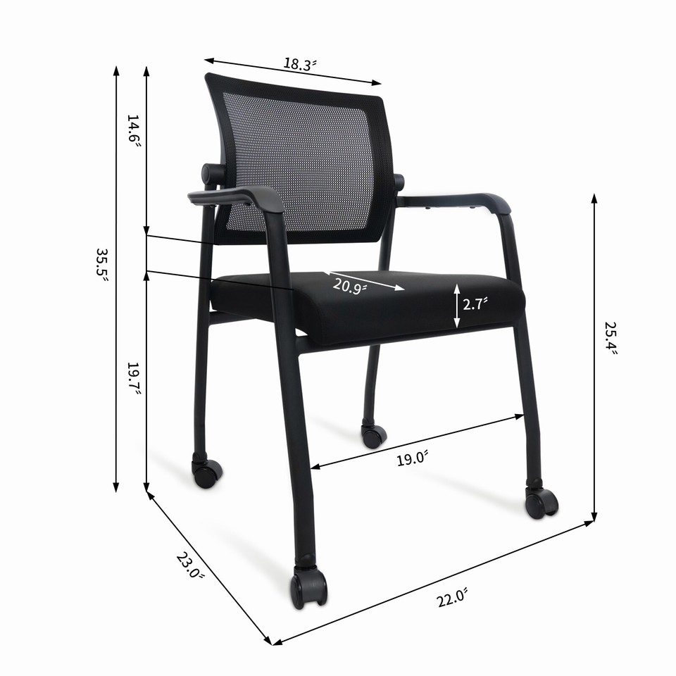 Office Reception Guest Chair Wheels Adjustable Mid Mesh Back Stacking ...