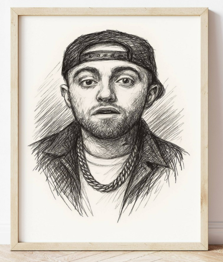 MAC MILLER DRAWING PRINT PORTRAIT SKETCH 8" x 10" PRINT HIP HOP RAP | eBay