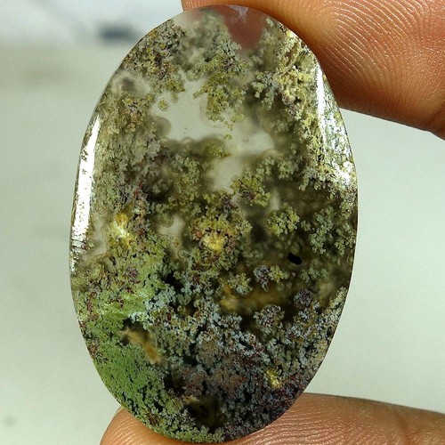 100% Natural Indonesian Moss Agate Oval Cabochon Gemstone 37.90Cts. 25x ...