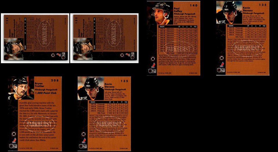 1991 Parkhurst Pittsburgh Penguins (6) Card Lot - LIMITED EDITION ...
