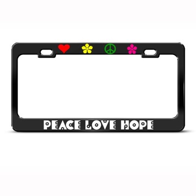 Metal License Plate Frame Peace Love Hope Flowers Car Accessories ...