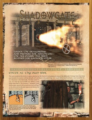1998 Shadowgate Classic Game Boy Color Print Ad/Poster Authentic Video ...