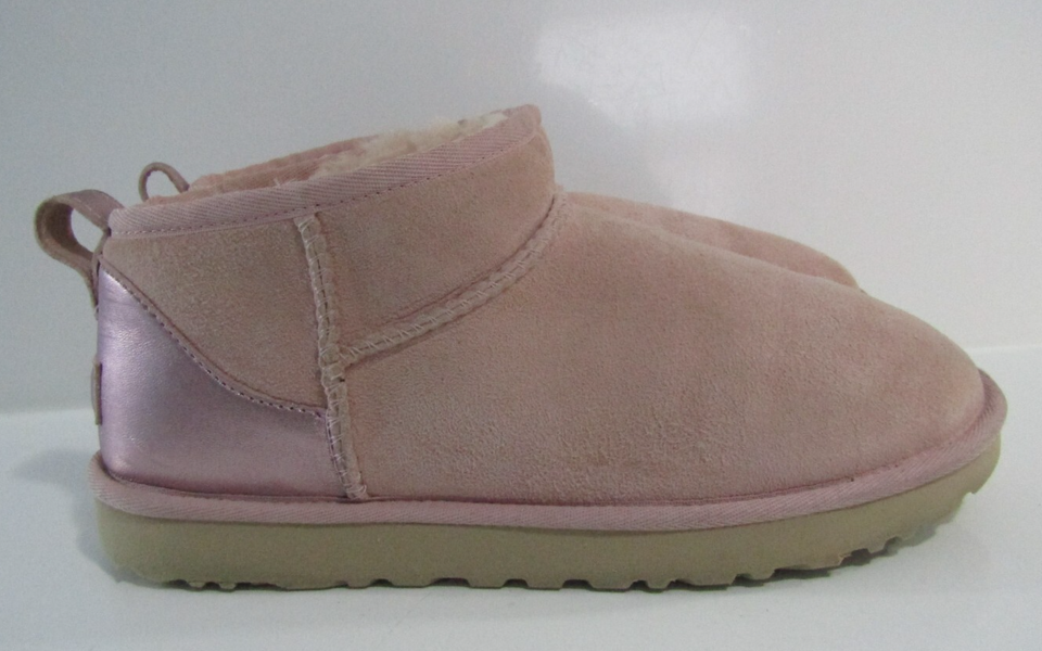 GENUINE UGG BOOTS CLASSIC ULTRA MINI UGGS BEIGE PINK METALLIC HEEL UK 7 ...