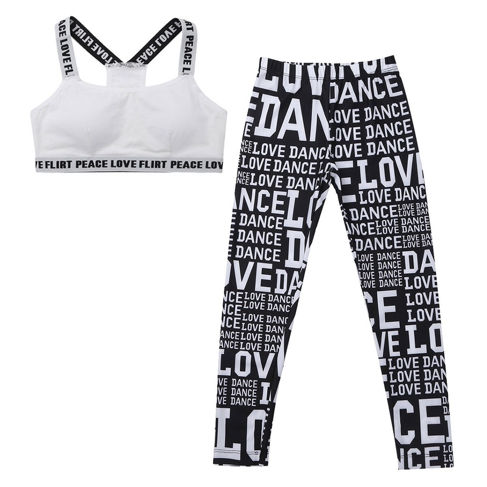 Kids Girls Athletic Outfits Top Pants Set Sports Workout Gymnastics ...
