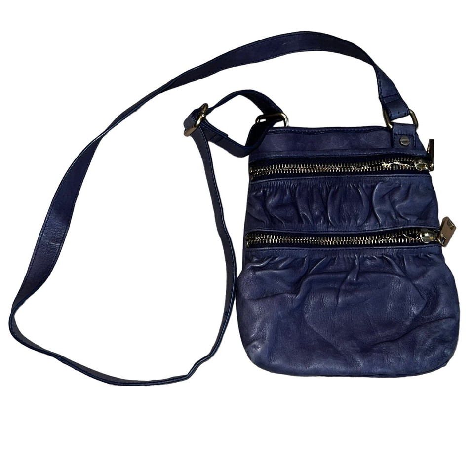 Steven Steve Madden Crossbody Purse Blue Leather Zippered Detail | eBay
