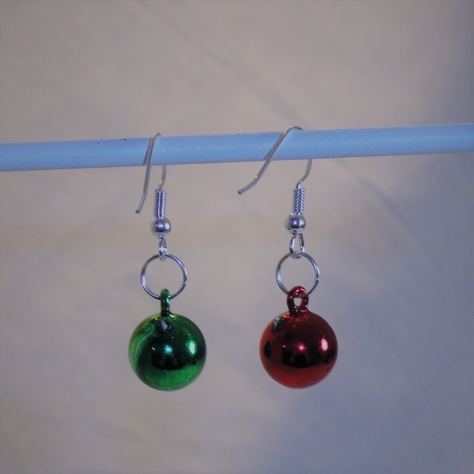 Mini Ornament Ball Earrings Christmas Holiday Plastic Green Blue Gold ...