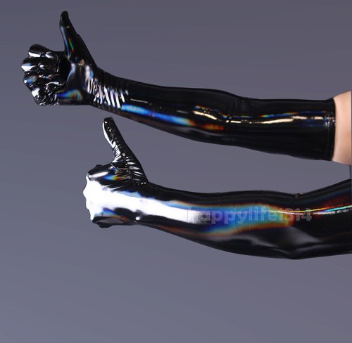 PVC Look Vinyl Long Plastic Zentai Colorful Opera Gloves and Thigh High ...