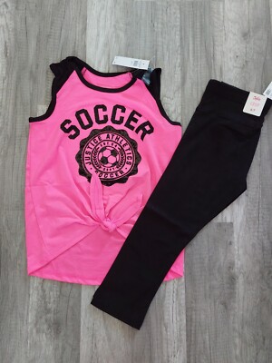 NWT Justice Girls Outfit Soccer Tank Top/Black capri leggings Size 6 7 ...