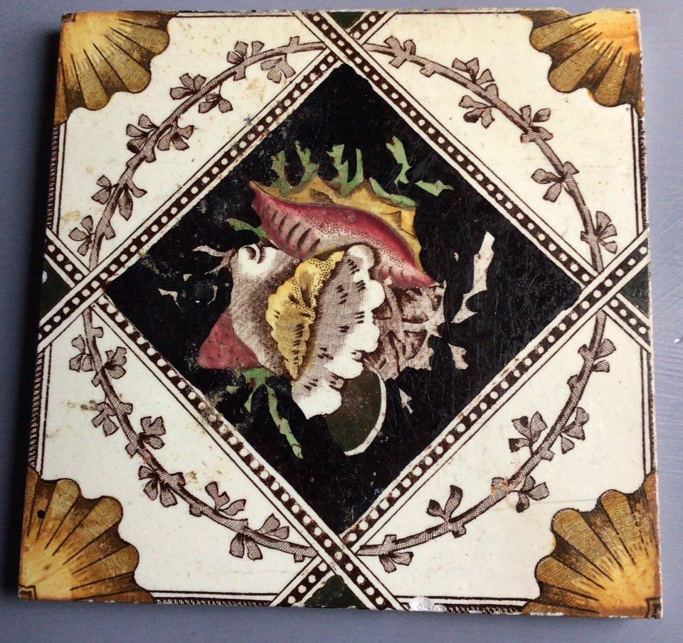 Antique Ceramic Tile Old Victorian Art Nouveau Design by L&B (Design No ...