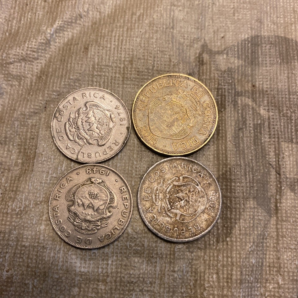 Costa Rica 2014 25 Colones, 2008 20 Colones, 1948, 1974 25 Centimos- 4 ...