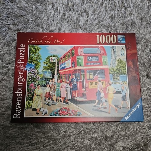 1000 Piece Jigsaw Puzzle. Catch The Bus! Ravensburger. Bus Stop. People ...
