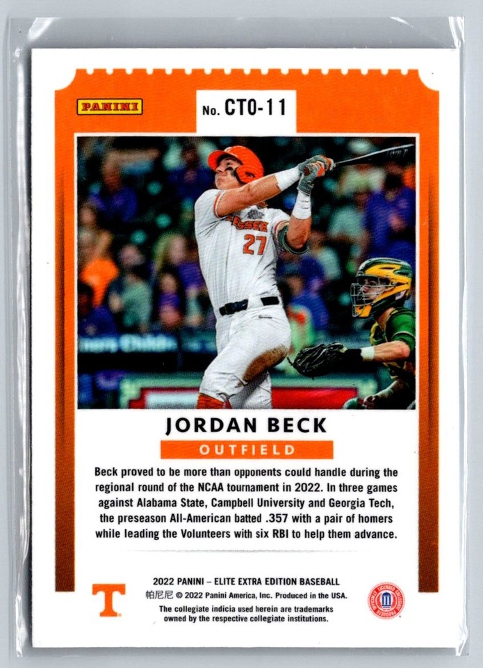 2022 Panini Elite Extra Edition #CTO-11 Jordan Beck College Ticket ...