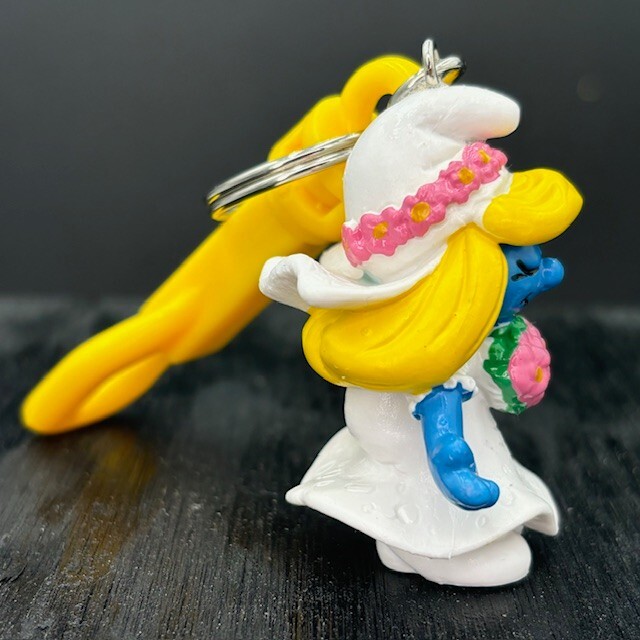 Smurfs Bride Smurfette Yellow Keychain Smurf Figure Key Ring Schleich ...