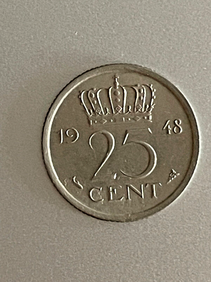 1948 Netherlands 25 Cents Queen Wilhelmina Coin | eBay