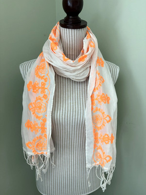 Boden Johnnie B Embroidered Scarf Pareo Wrap Ivory Orange Cotton | eBay ...