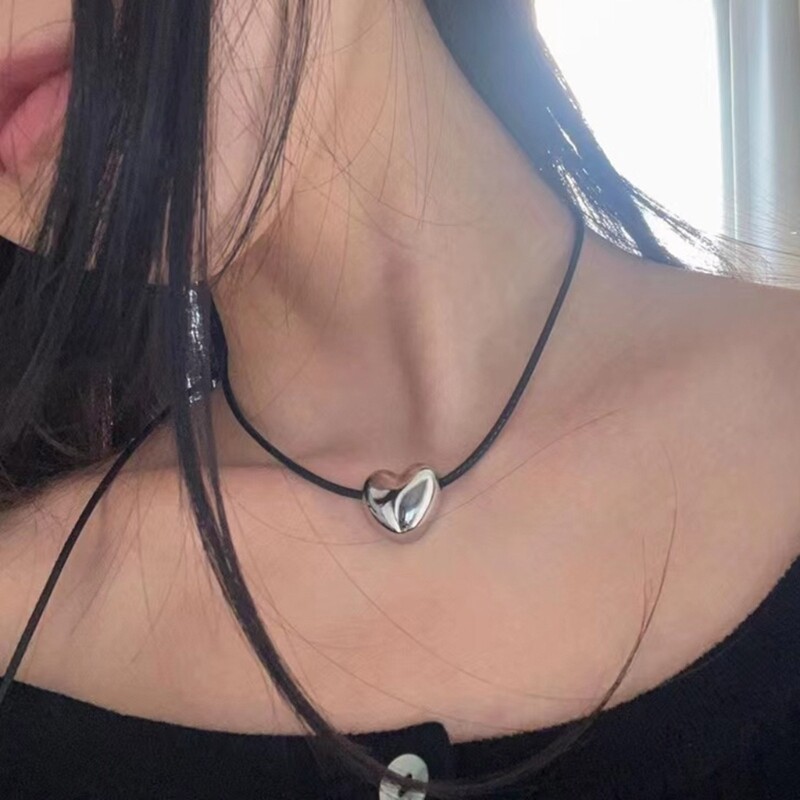Heart Pendant Rope Necklace Minimalist Harajuku Unusual Long Neck Chain ...