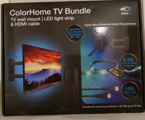 AuraLED ColorHome TV Bundle TV Wall Mount LED Multi Color Strip & HDMI ...