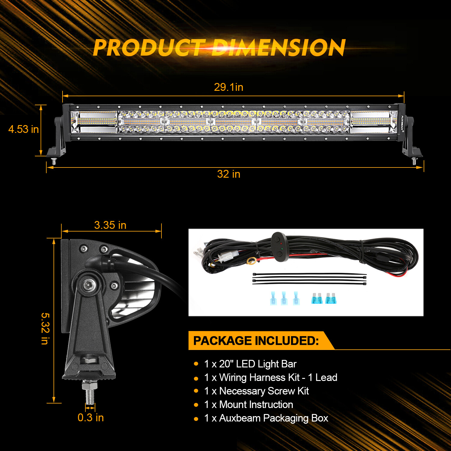 AUXBEAM Roof 32" Strobe LED Light Bar Amber White 6 Modes For Can-Am ...