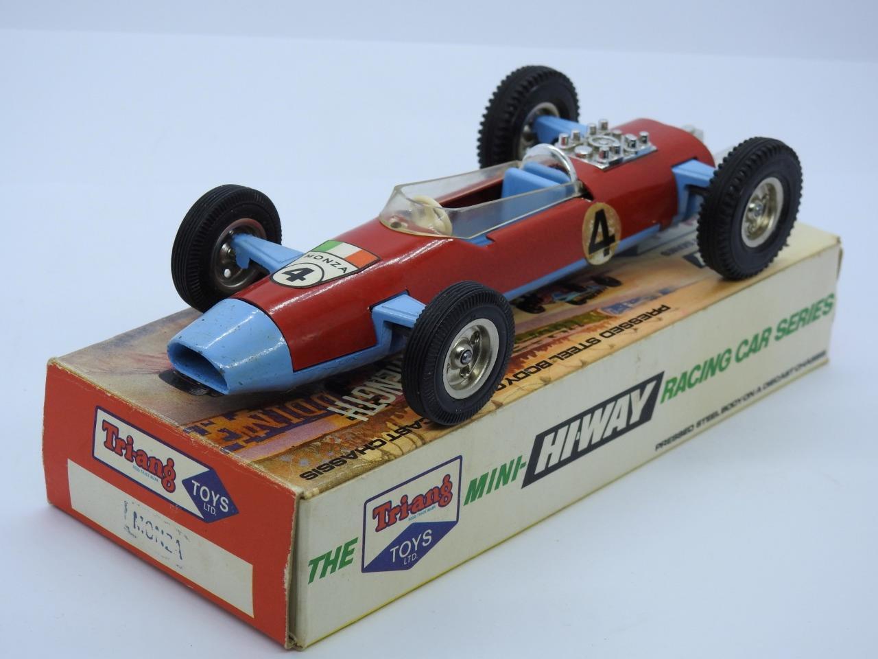 TRI-ANG MINI HI-WAY BOXED 1968 PRESSED STEEL RACING CAR No.4 MONZA ...