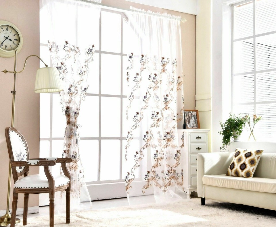 Red European Sheer Curtain Wedding Room White Tulle Ruffled Blue Voile ...