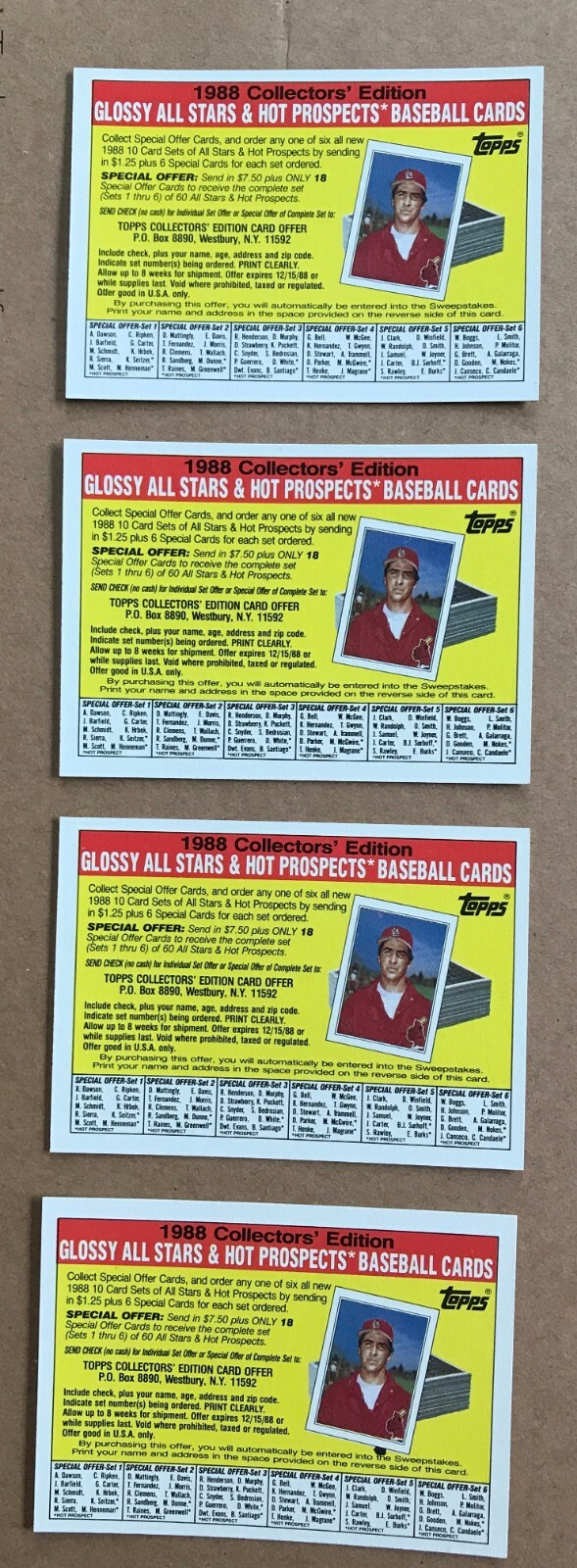 1988 Topps The Company Store Cards, Lot of 4 Baseball Cards Vintage New ...