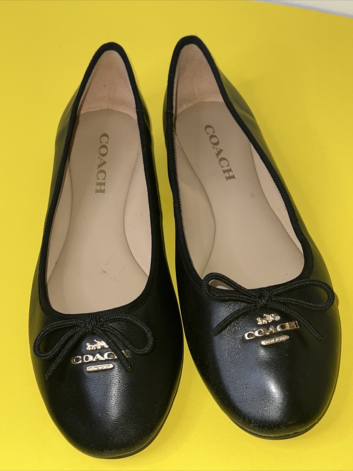 Coach Women Alina Flat Leather Ballet Shoes Black Siz… - Gem