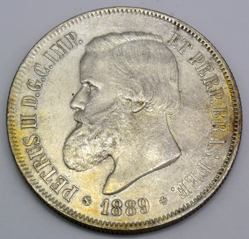 1889 Brazil 2000 Reis Pedro II 91.66% Silver 37mm Coin, KM# 485 | eBay
