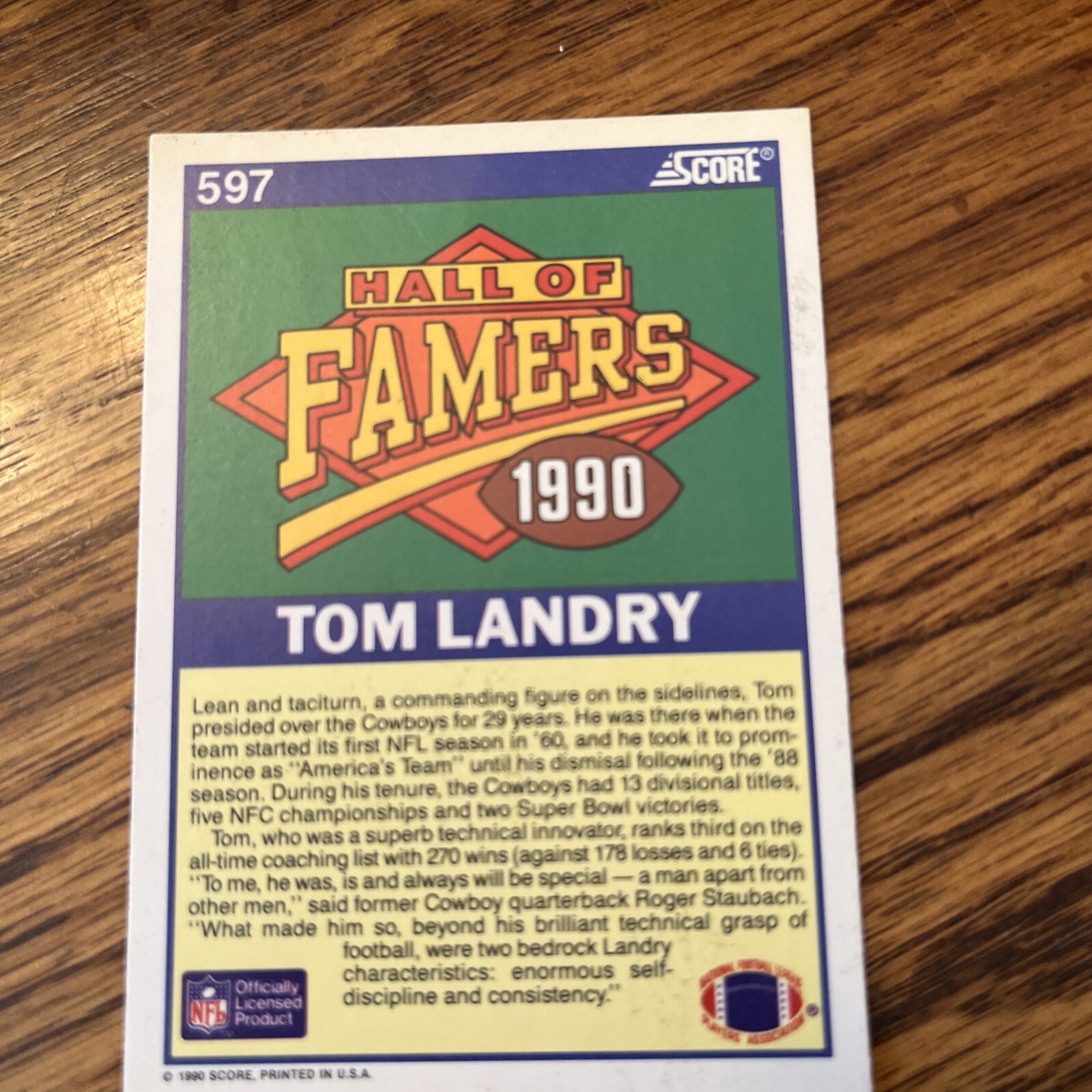 Tom Landry 1990 Pro Set HOF #28 Hall Of Famer #597 Football Cards ...