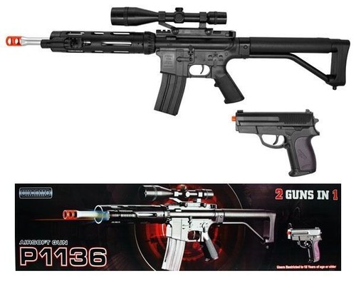 P1136 FPS 280 Rifle and FPS 120 Pistol Spring Airsoft Guns Combo Pack ...